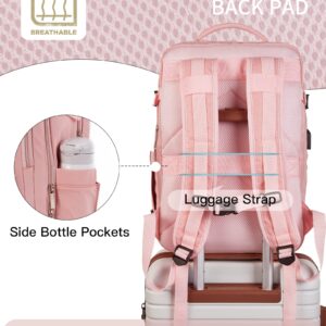 Telena Travel Backpack for Women Large Carry On Backpack Airline Approved Personal Item Backpack with USB Charging Port Waterproof Casual Bag, Pink