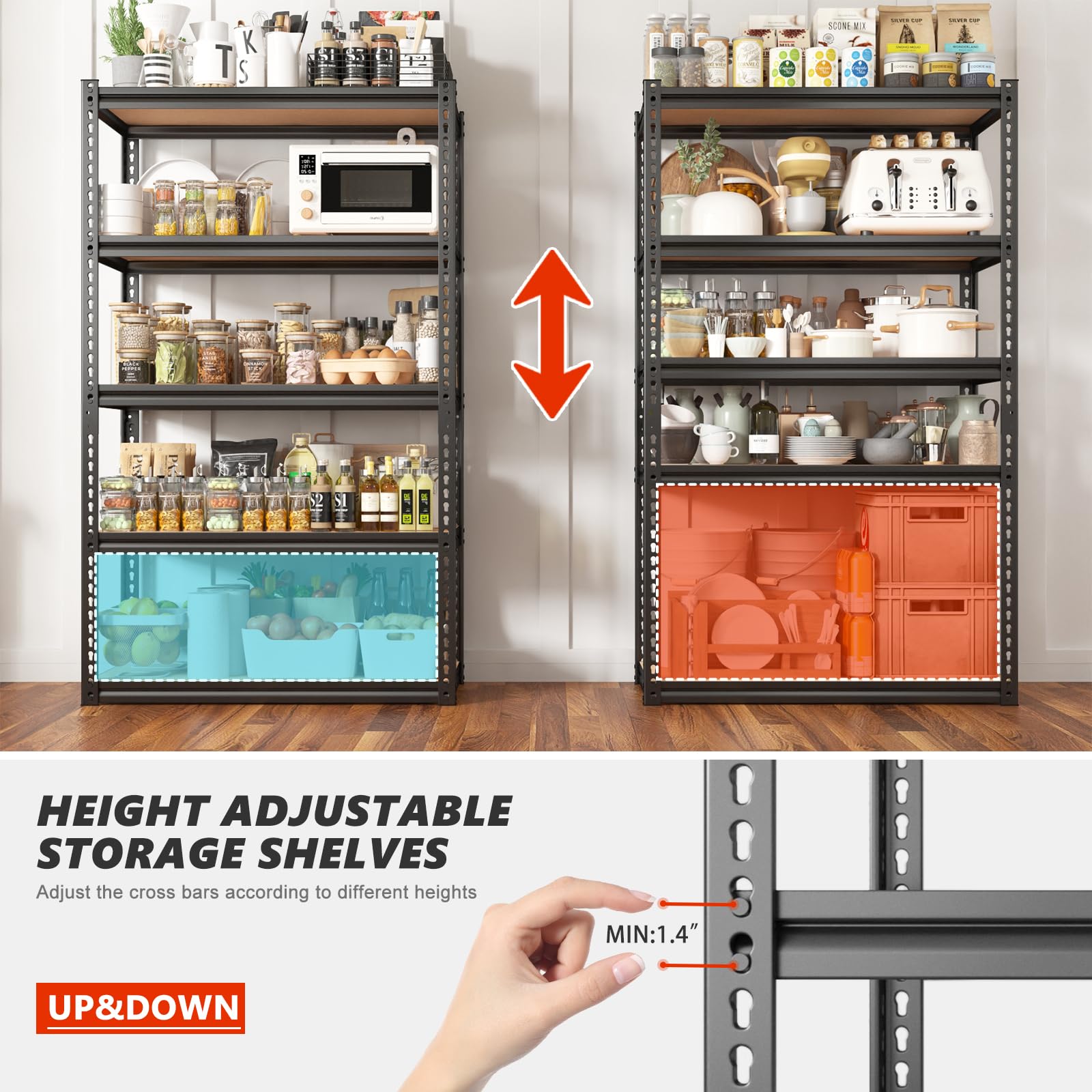 REIBII 72" Garage Shelving Heavy Duty Storage Shelves 2000LBS Garage Shelves 5 Tier Metal Storage Shelving Unit Adjustable Garage Storage Shelves for Craft Warehouse Pantry Basement 72''*35.5''*11.8''