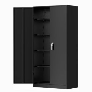 greenvelly metal cabinet, 72” black tool steel locking cabinet with doors and 4 shelves, tall cabinets for garage storage systems lockable file cabinet for home office, classroom/pantry