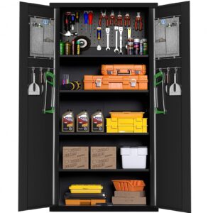 superday 6-tier garage storage cabinet with pegboard, 71" metal multifunctional storage cabinet with doors and shelves, locking cabinet with adjustable shelf for warehouse, basement