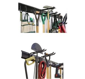 ultrawall 22 pcs tool storage rack, 112 inches adjustable garage organization wall mounted storage system with 15 hooks, heavy duty steel garden tool organizer wall holders