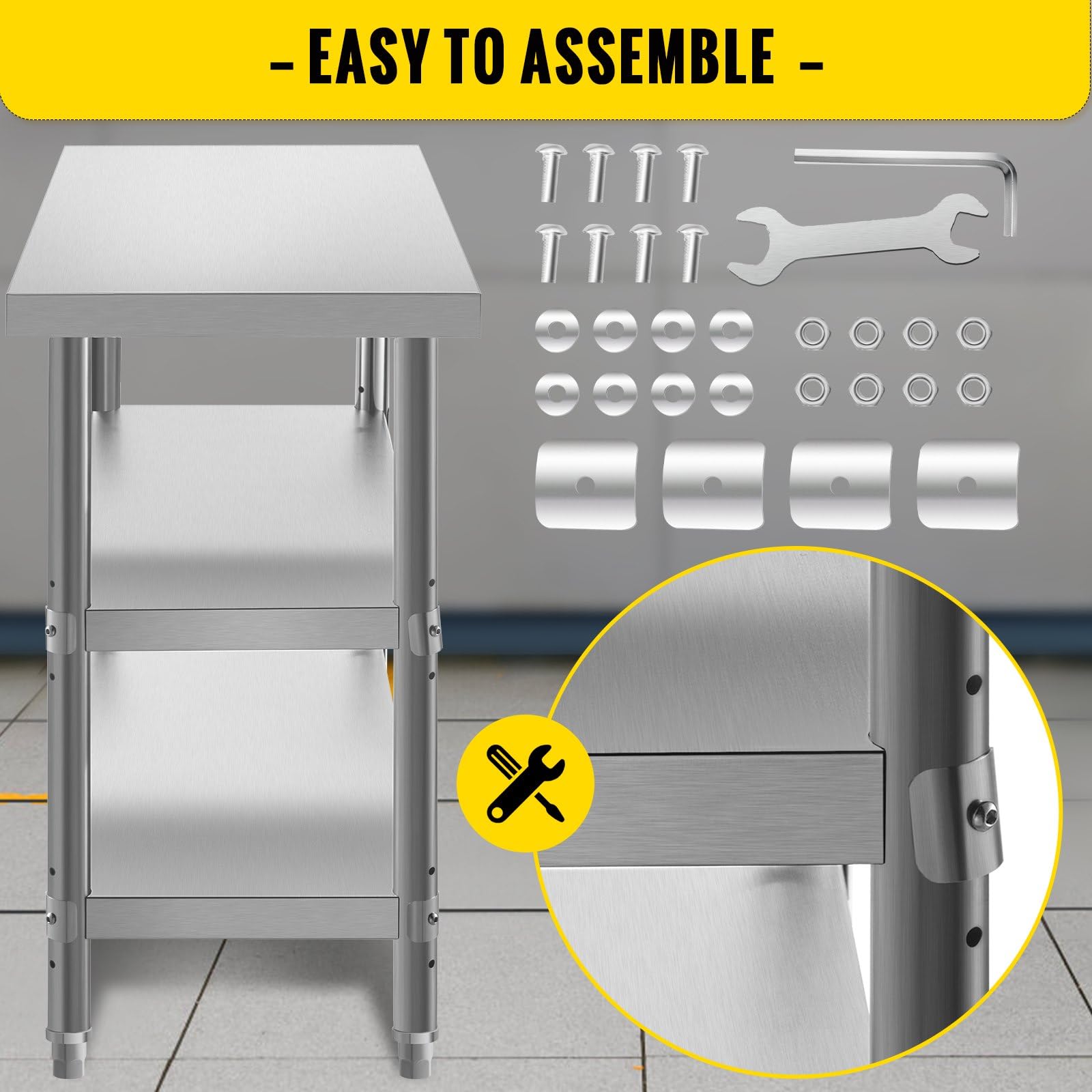 Commercial Stainless Steel Outdoor Food Prep Table with Adjustable Undershelf - Heavy Duty Kitchen Work Table for Garage, Home, Warehouse, and Kitchen