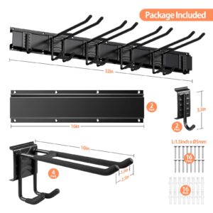 Garage Tool Storage Rack, Garage Organizer Wall Mounted Storage System with 6 Hooks, Max 300 lbs Super Heavy Duty Garden Tool Hanger Rack for Ski Gears, Chair, Broom, Mop, Rake Shovel Yard Tools