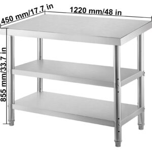 Commercial Stainless Steel Prep Table with Adjustable Undershelf - Heavy Duty Kitchen Work Table for Garage, Home, Warehouse, and Kitchen