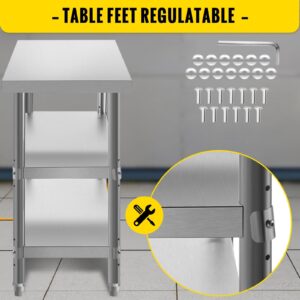 Commercial Stainless Steel Prep Table with Adjustable Undershelf - Heavy Duty Kitchen Work Table for Garage, Home, Warehouse, and Kitchen