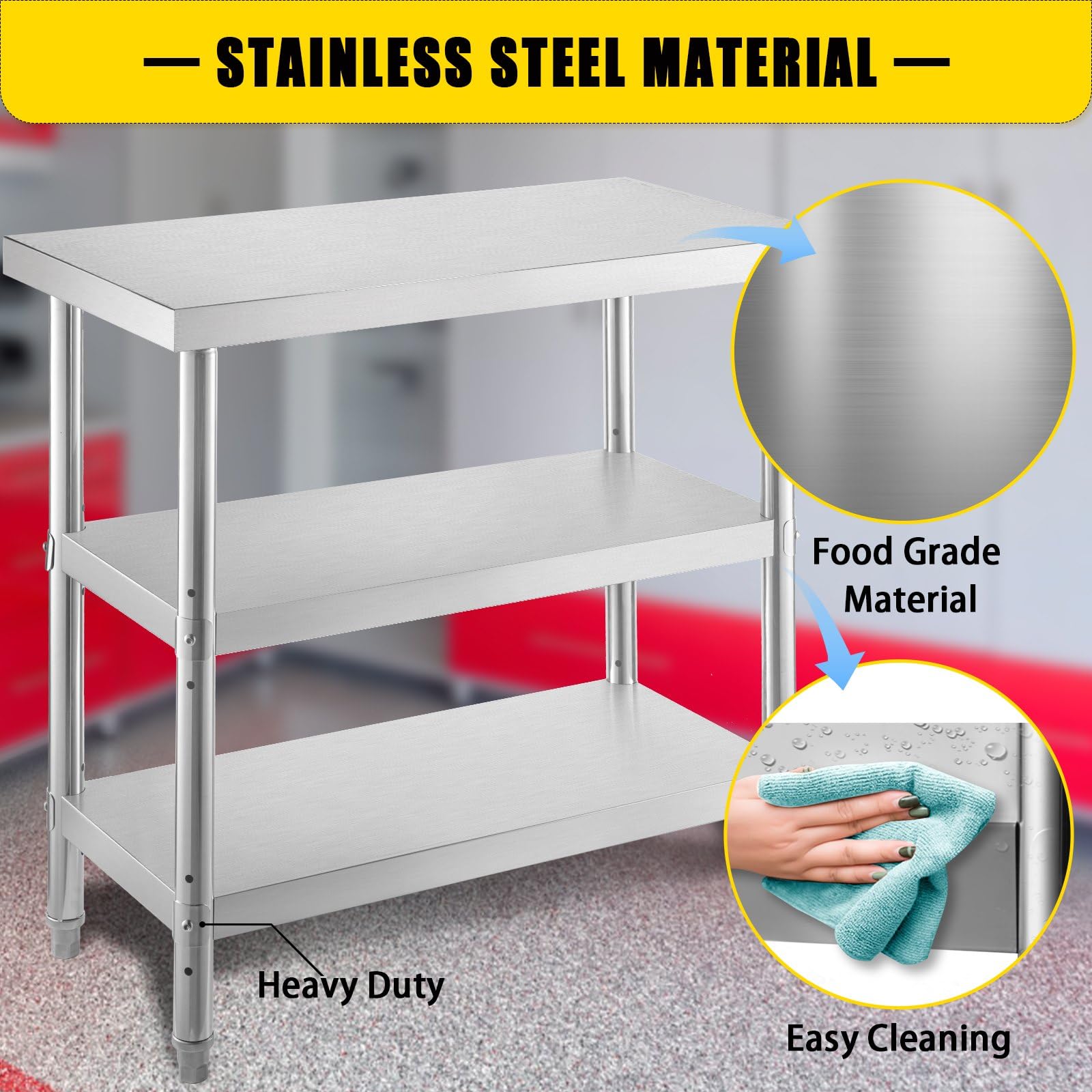 Commercial Stainless Steel Prep Table with Adjustable Undershelf - Heavy Duty Kitchen Work Table for Garage, Home, Warehouse, and Kitchen