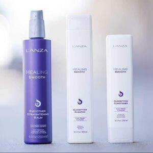 L'ANZA Healing Smooth Smoother Hair Straightener Balm, Hair Detangler, Fly Away Hair Tamer for Frizz Control, Moisturizes, Nourishes, and Boosts Shine for Straight Hair, Luxury Hair Care (8.5 Fl Oz)