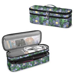 sithon double-layer travel carrying case for shark flexstyle/smoothstyle, water resistant storage organizer bag for airwrap styler, also for revlon one-step hair dryer (bag only) (blue floral)