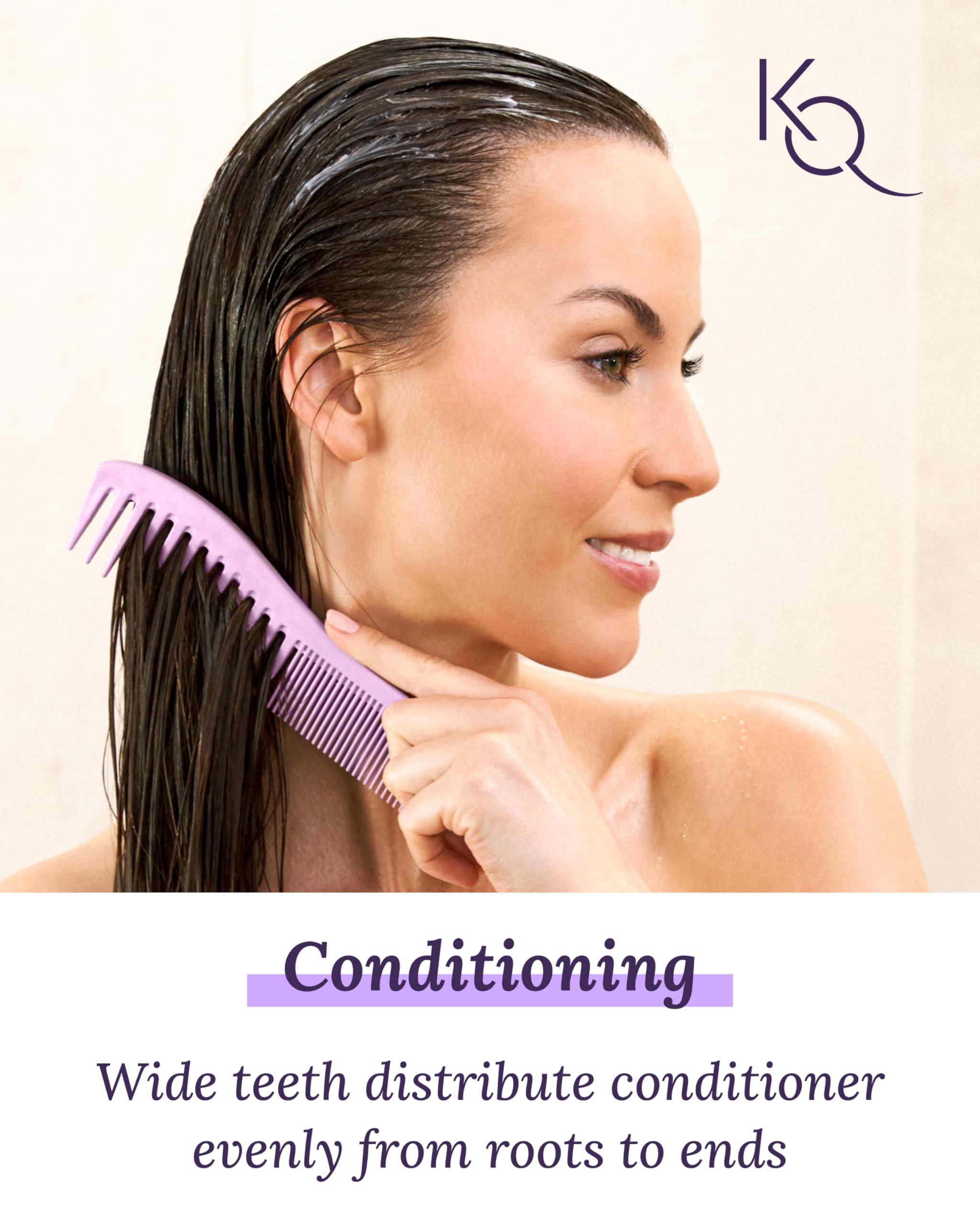 Detangling Hair Comb for Women - 2-Sided Gentle Styling Comb With Wide and Fine Teeth - Conditioning and Detangling Comb for Thin, Thick, Curly, Straight, and All Other Womens Hair Types by Keranique