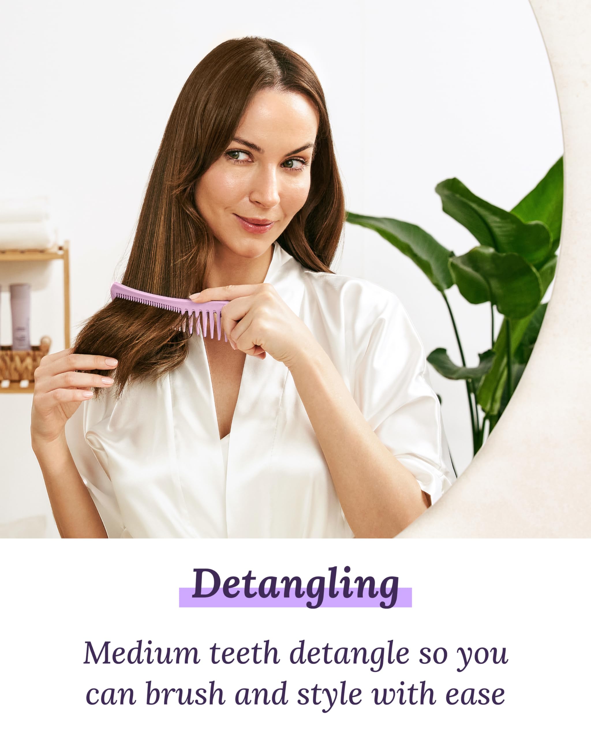 Detangling Hair Comb for Women - 2-Sided Gentle Styling Comb With Wide and Fine Teeth - Conditioning and Detangling Comb for Thin, Thick, Curly, Straight, and All Other Womens Hair Types by Keranique