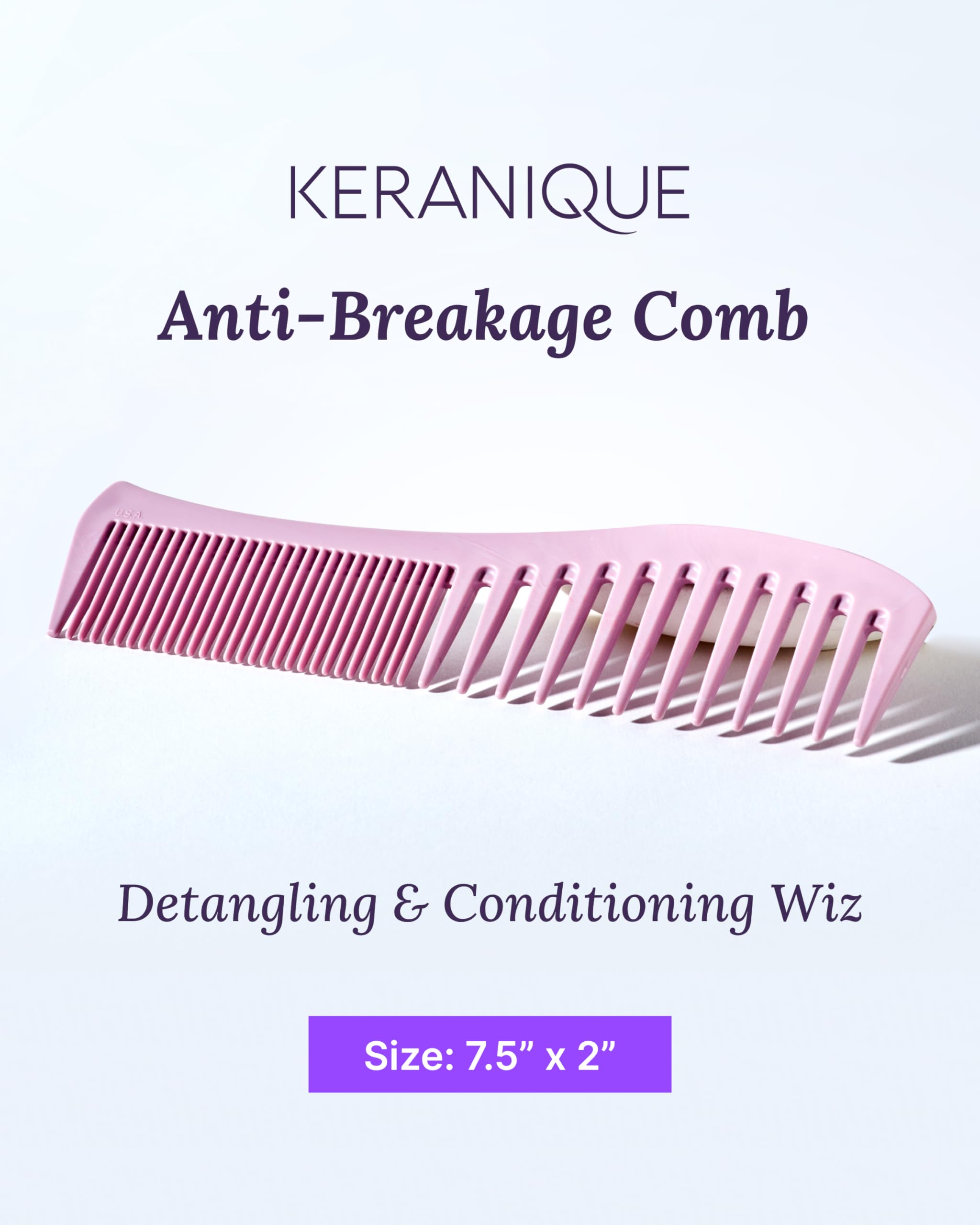 Detangling Hair Comb for Women - 2-Sided Gentle Styling Comb With Wide and Fine Teeth - Conditioning and Detangling Comb for Thin, Thick, Curly, Straight, and All Other Womens Hair Types by Keranique