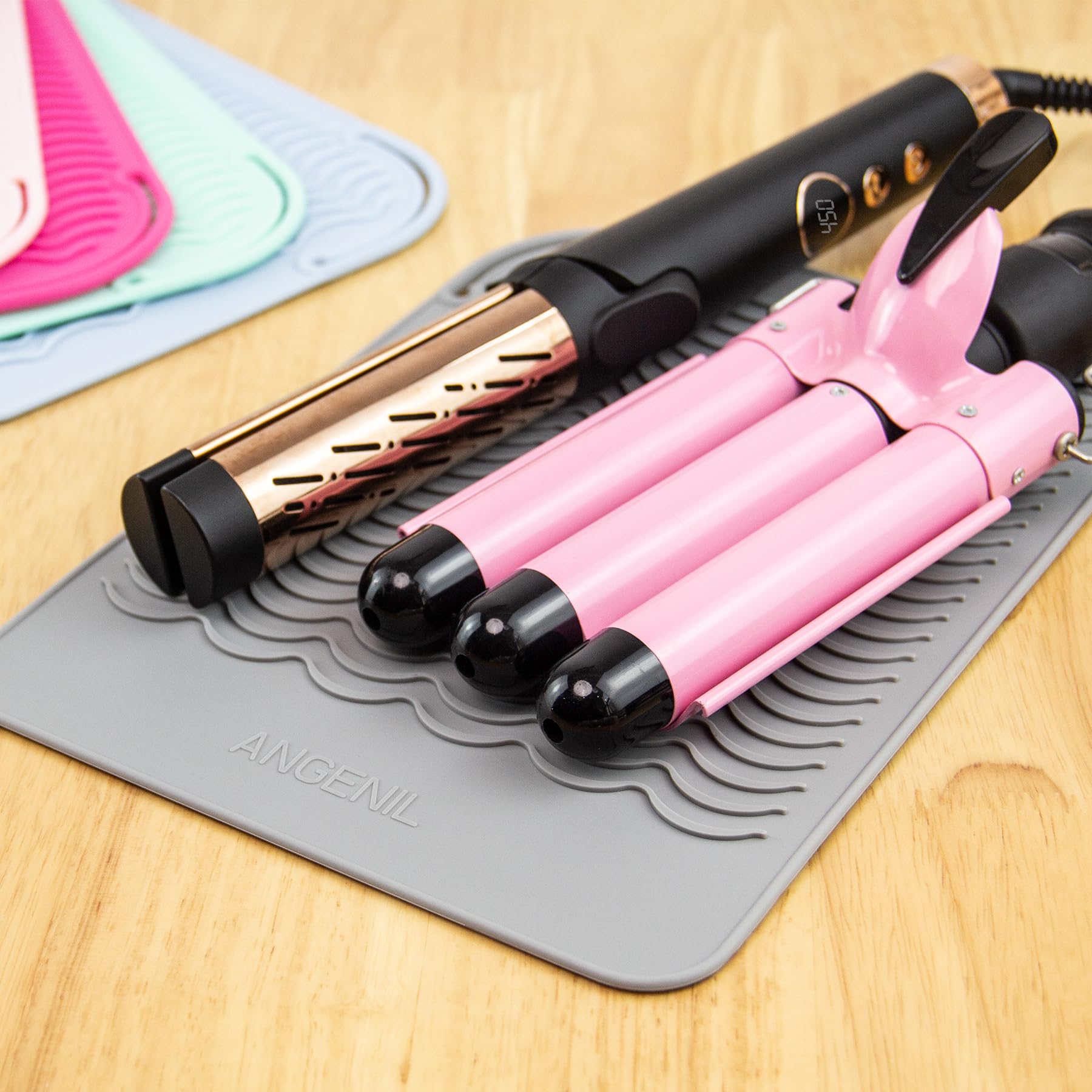 ANGENIL Pro Large Heat Resistant Silicone Mat Sleeve Pad for Curling Iron, Tourmaline Ceramic Titanium Hair Straightener, Straightening Flat Iron, Hair Curler, Travel Mat Case Large Size 11.02" x 7.9"