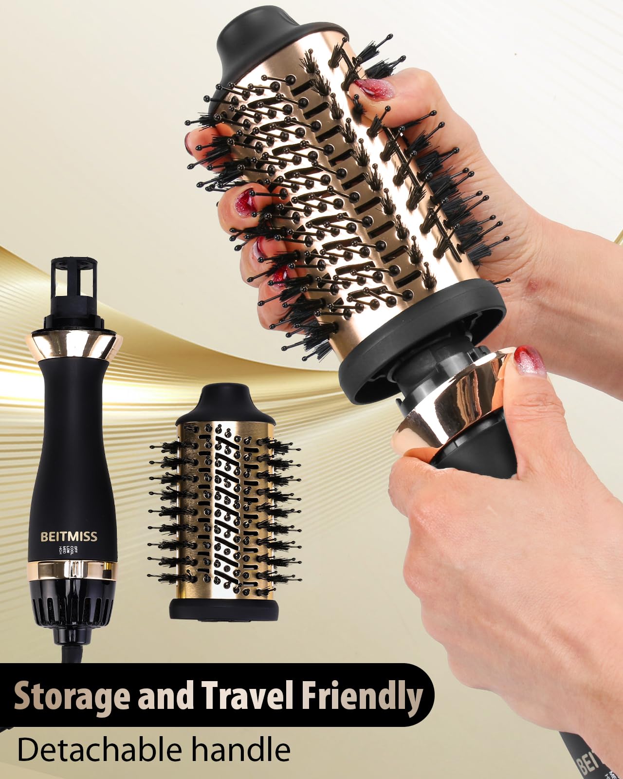 BEITMISS Hair Dryer Brush, Blow Dryer Brush Oval Barrel for Quick and Salon-Quality Results, Detachable Hot Air Brush with Ionic Technology Volumizer and Styler for Frizz Control and Shine