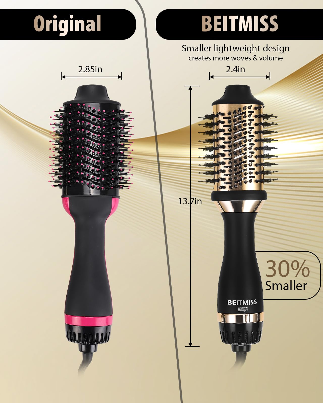 BEITMISS Hair Dryer Brush, Blow Dryer Brush Oval Barrel for Quick and Salon-Quality Results, Detachable Hot Air Brush with Ionic Technology Volumizer and Styler for Frizz Control and Shine