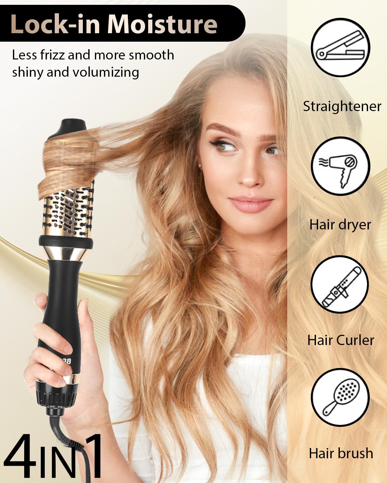 BEITMISS Hair Dryer Brush, Blow Dryer Brush Oval Barrel for Quick and Salon-Quality Results, Detachable Hot Air Brush with Ionic Technology Volumizer and Styler for Frizz Control and Shine