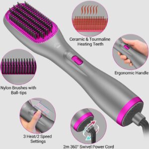 APOKE 3 in 1 Hair Dryer Brush & Straightener Brush, Professional 1200W Powerful Ceramic Tourmaline Ionic Hot Air Brush, 3 Heat/2 Speed Settings One Step Hair Dryer and Styler for All Hair Types