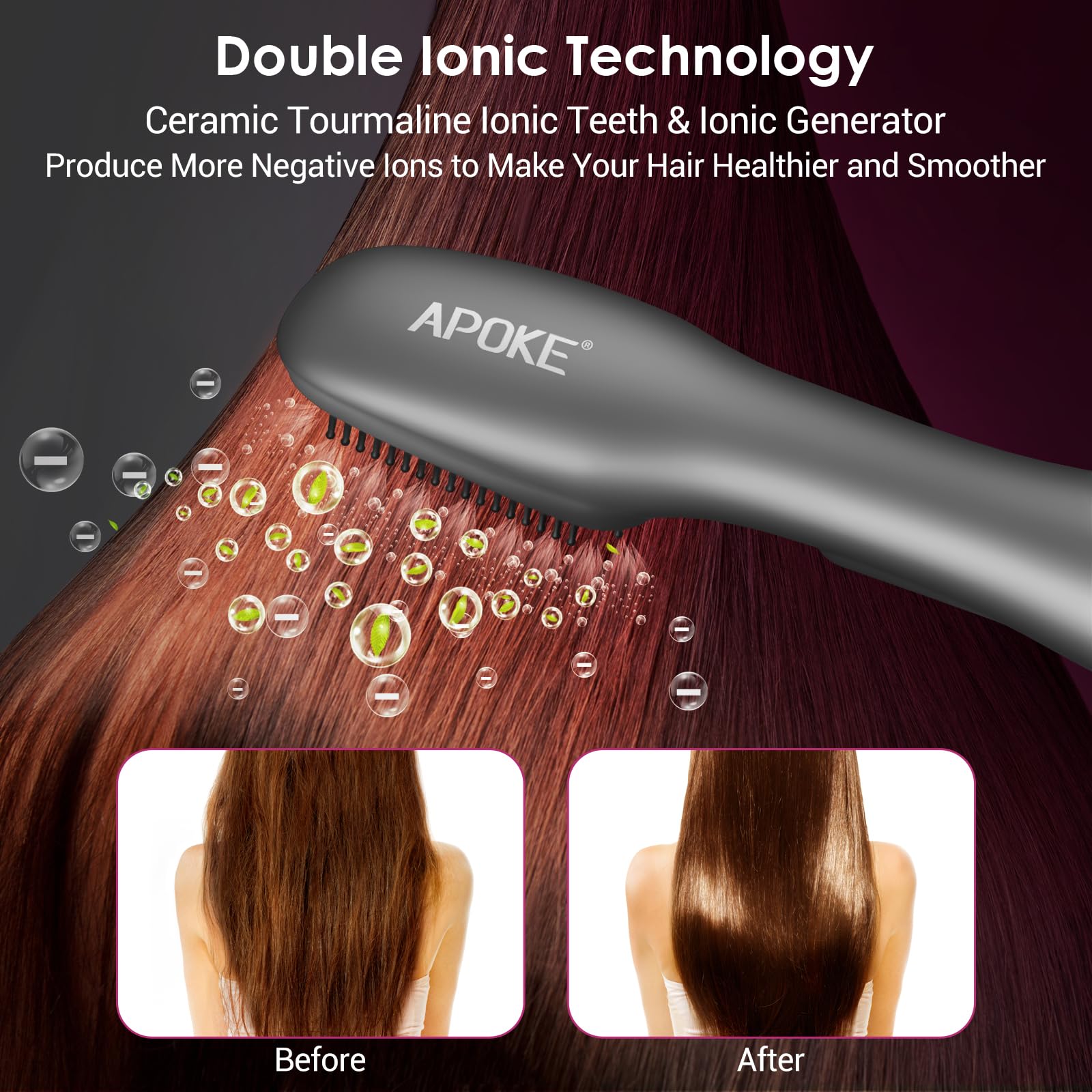 APOKE 3 in 1 Hair Dryer Brush & Straightener Brush, Professional 1200W Powerful Ceramic Tourmaline Ionic Hot Air Brush, 3 Heat/2 Speed Settings One Step Hair Dryer and Styler for All Hair Types