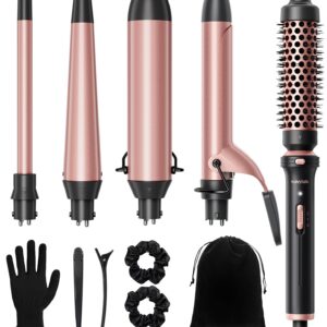 Wavytalk 5 in 1 Curling Iron,Curling Wand Set with Thermal Brush and 4 Interchangeable Ceramic Curling Wand(0.5”-1.5"),Instant Heat Up Wand Curler, Dual Voltage Curling Iron