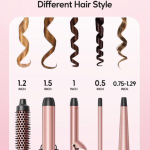 Wavytalk 5 in 1 Curling Iron,Curling Wand Set with Thermal Brush and 4 Interchangeable Ceramic Curling Wand(0.5”-1.5"),Instant Heat Up Wand Curler, Dual Voltage Curling Iron