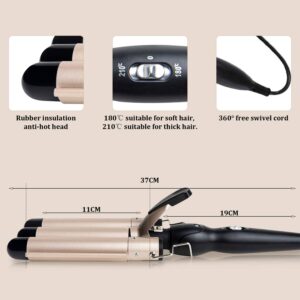 3 Barrel Curling Iron-Dual Voltage Hair Crimper,1 Inch Ceramic Tourmaline with Temperature Adjustable Hair Waver(Gold)