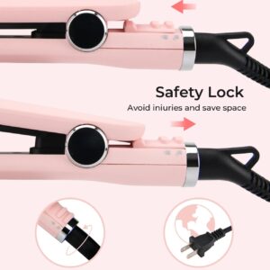 PRITECH Flat Iron Hair Straightener, Titanium Flat Iron with Adjustable Temp(290°F-450°F), 1 inch Plate for All Hairstyles Anti-Scald Dual Voltage Straightening and Curler 2 in 1 (Pink)