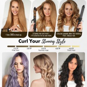 Luxspire Rotating Curling Iron, 1 1/4 inch Automatic Curling Iron Instant Heat Ionic Curling Iron with Long Titanium Barrel for Long Hair, Professional Self Curling Wand Hair Curler, Black