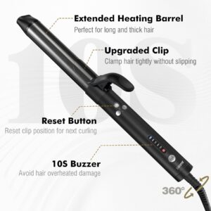 Luxspire Rotating Curling Iron, 1 1/4 inch Automatic Curling Iron Instant Heat Ionic Curling Iron with Long Titanium Barrel for Long Hair, Professional Self Curling Wand Hair Curler, Black