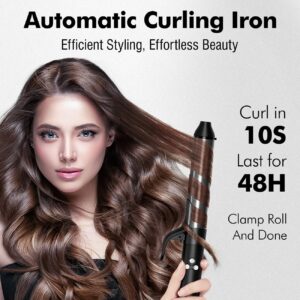 Luxspire Rotating Curling Iron, 1 1/4 inch Automatic Curling Iron Instant Heat Ionic Curling Iron with Long Titanium Barrel for Long Hair, Professional Self Curling Wand Hair Curler, Black