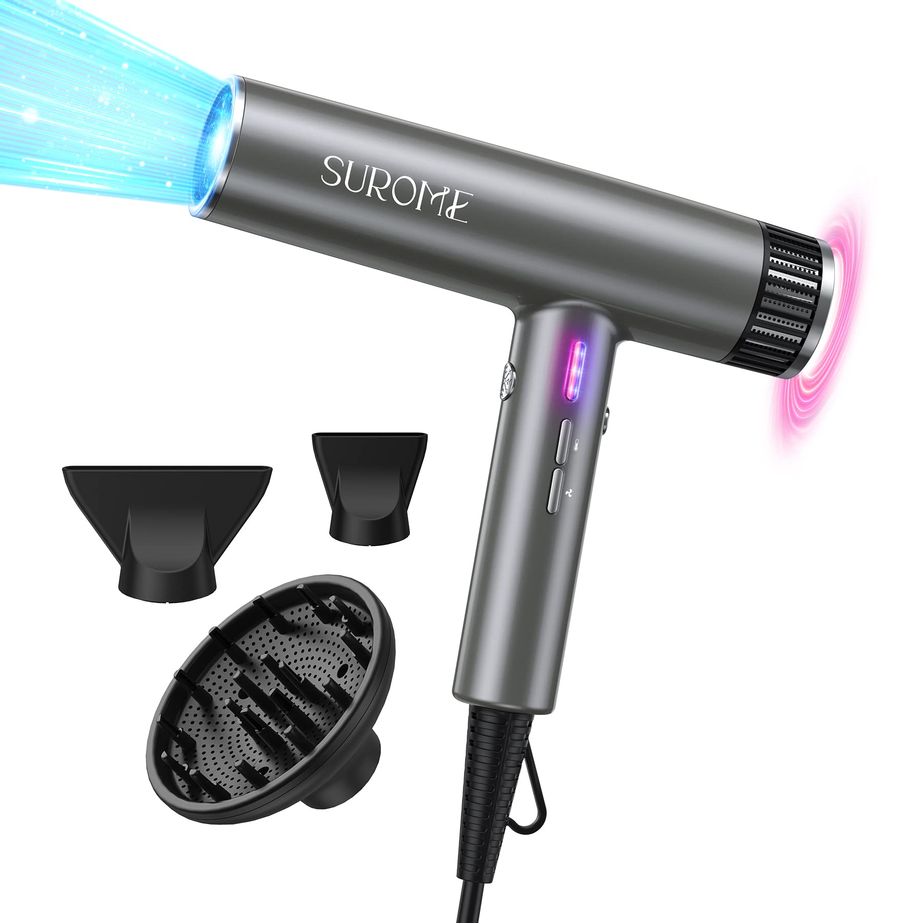 Blow Dryer,110000RPM High-Speed Brushless Motor, Fast-Drying Negative Ions Intelligent Constant Temperature Hair Care Dryers, Professional Hair Dryer with 3-in-1 Attachments, for Home&Salon