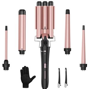 curling wand set, curling iron interchangeable 3 barrel curler with ceramic tourmaline professional 5 in 1 wand curling iron,for women with curler and waver