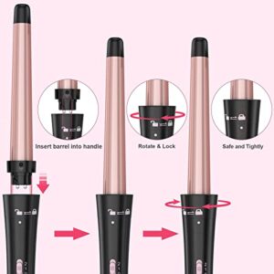 Curling Wand Set, Curling Iron Interchangeable 3 Barrel Curler with Ceramic Tourmaline Professional 5 in 1 Wand Curling Iron,for Women with Curler and Waver