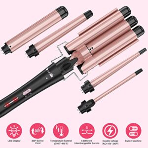 Curling Wand Set, Curling Iron Interchangeable 3 Barrel Curler with Ceramic Tourmaline Professional 5 in 1 Wand Curling Iron,for Women with Curler and Waver