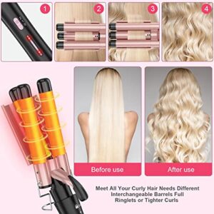 Curling Wand Set, Curling Iron Interchangeable 3 Barrel Curler with Ceramic Tourmaline Professional 5 in 1 Wand Curling Iron,for Women with Curler and Waver