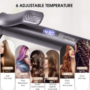 Nicebay Curling Iron, 1 1/4 Inch Hair Curling Iron with Ceramic Coating, Professional Curling Wand, Fast Heating up to 430°F, Temperature LED Display, Wide Voltage for Worldwide, 60 Mins Auto Off