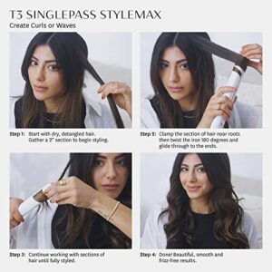 T3 SinglePass StyleMax Professional 1" Ceramic Flat Iron with Custom Heat Automation, 9 Heat Settings, Longer Ceramic Plates, For Straightening, Waving, Curling & Styling