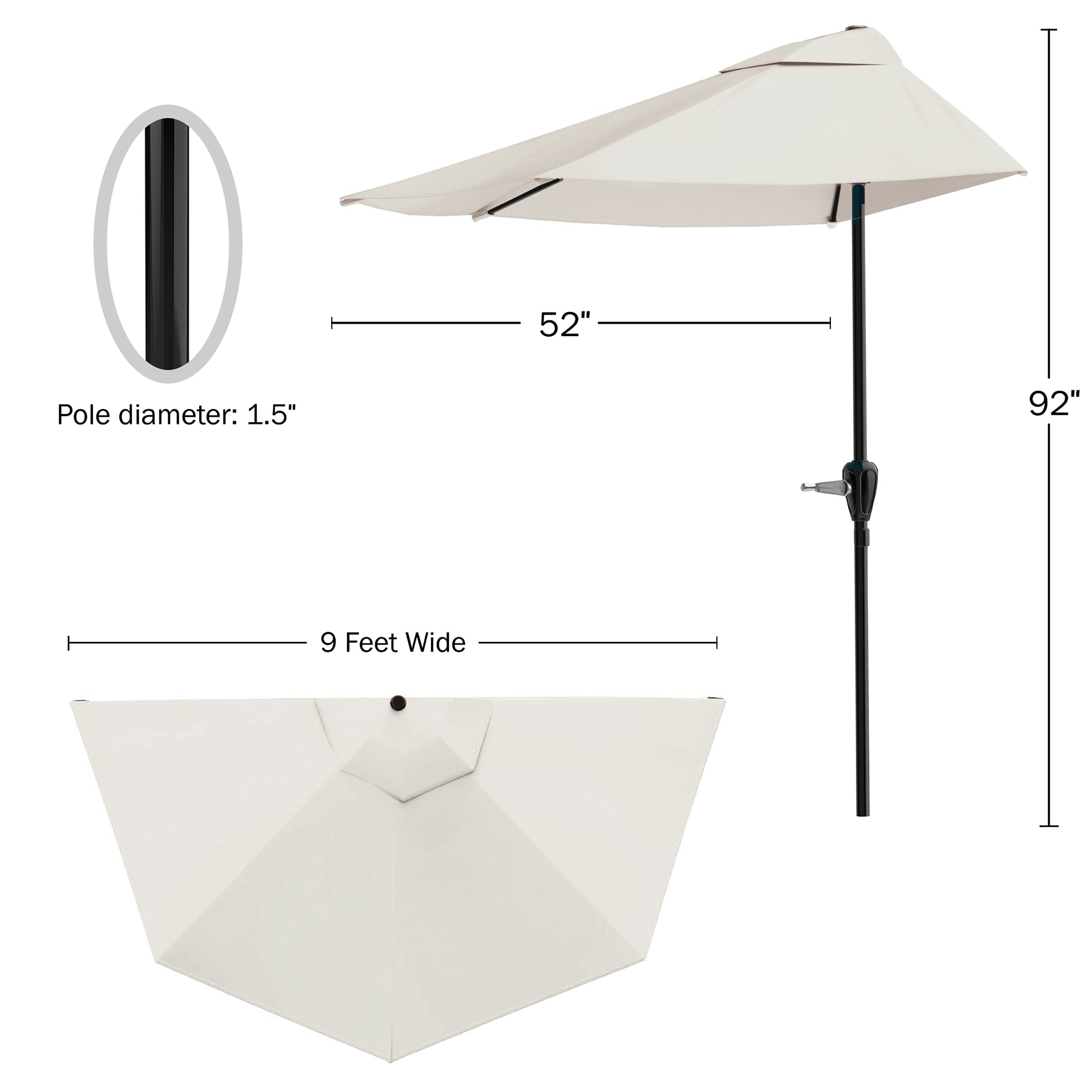 Half Umbrella Outdoor Patio Shade - 9 ft Patio Umbrella with Easy Crank - Small Canopy for Balcony, Table, or Deck by Pure Garden (Tan)