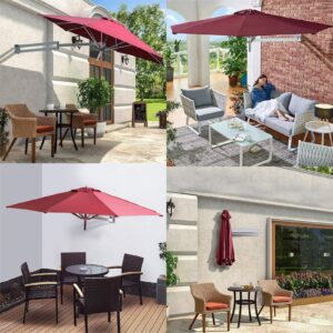 Patio Umbrella Large Wall Mounted Aluminum Cantilever Parasol, 8ft(2.5m) Tilting Patio Umbrellas with 8 Ribs, Garden/Pool/Outside Polyester Shade Canopy (Color : Dark red)