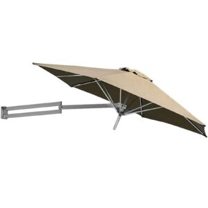 wahhwf backyard wall mount umbrella, 8ft, 7ft, outdoor patio umbrella with bracket & adjustable pole, tilting sunshade umbrella for tight small space garden yard, khaki, 7.2ft/2.2m