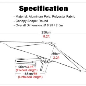 WAHHWF Backyard Wall Mount Umbrella, 8ft, 7ft, Outdoor Patio Umbrella with Bracket & Adjustable Pole, Tilting Sunshade Umbrella for Tight Small Space Garden Yard, Khaki, 7.2ft/2.2m