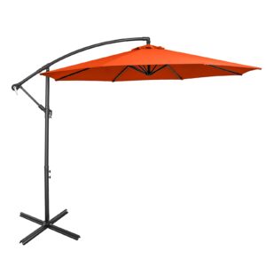 tangkula 10 ft patio offset umbrella with 8 ribs, outdoor cantilever umbrella with cross base and crank, market hanging umbrella for garden, poolside and backyard (orange)