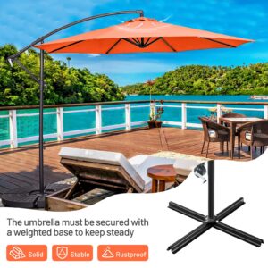 Tangkula 10 FT Patio Offset Umbrella with 8 Ribs, Outdoor Cantilever Umbrella with Cross Base and Crank, Market Hanging Umbrella for Garden, Poolside and Backyard (Orange)