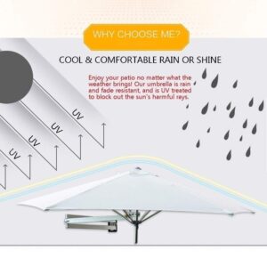 NOALED Parasols 8ft / 250cm Wall Balcony Patio Umbrella, Garden Wall Mounted Cantilever Tilting Sunshade Umbrella with Metal Pole