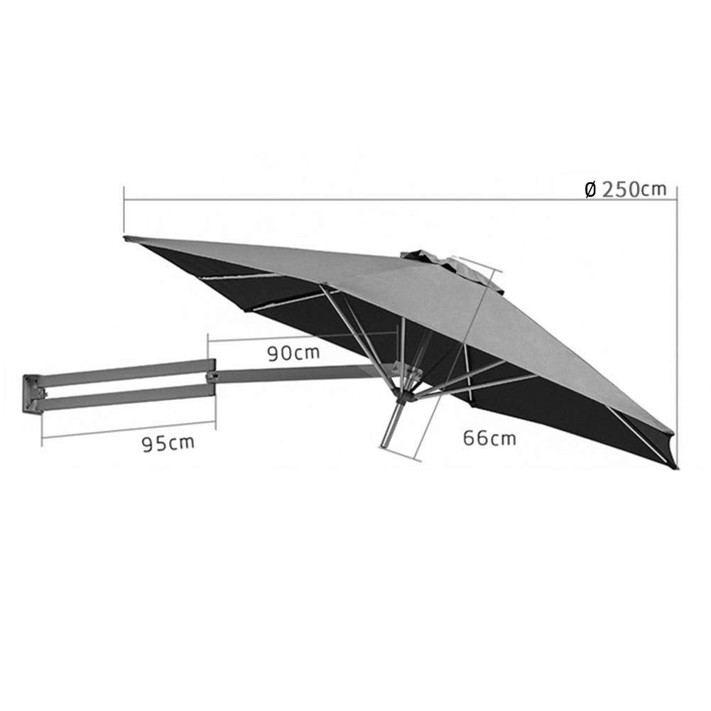 NOALED Parasols 8ft / 250cm Wall Balcony Patio Umbrella, Garden Wall Mounted Cantilever Tilting Sunshade Umbrella with Metal Pole