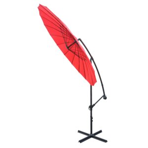 luckyermore 9ft offset hanging market patio umbrella 18 ribs easy tilt adjust for patio backyard, garden, poolside and beach, red