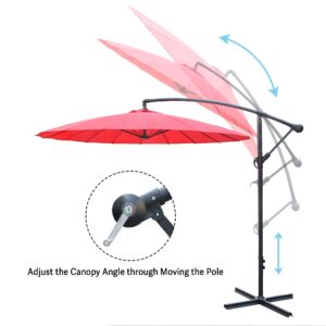 LUCKYERMORE 9ft Offset Hanging Market Patio Umbrella 18 Ribs Easy Tilt Adjust for Patio Backyard, Garden, Poolside and Beach, Red