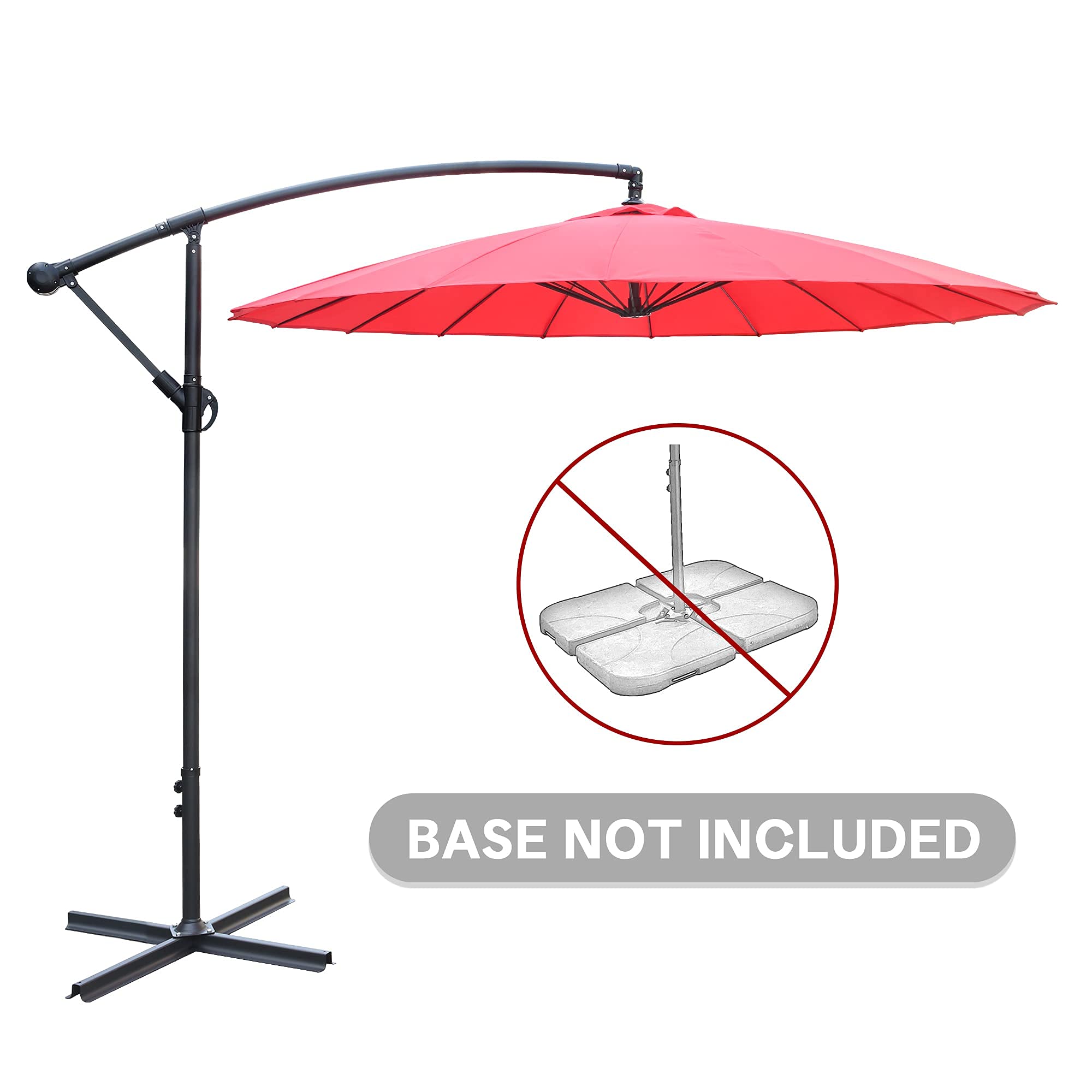 LUCKYERMORE 9ft Offset Hanging Market Patio Umbrella 18 Ribs Easy Tilt Adjust for Patio Backyard, Garden, Poolside and Beach, Red