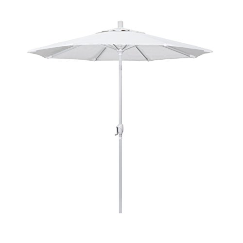 California Umbrella 7.5' Round Aluminum Market Umbrella, Crank Lift, Push Button Tilt, White Pole, White Olefin