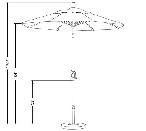 California Umbrella 7.5' Round Aluminum Market Umbrella, Crank Lift, Push Button Tilt, White Pole, White Olefin