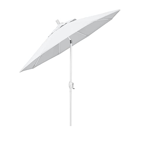 California Umbrella 7.5' Round Aluminum Market Umbrella, Crank Lift, Push Button Tilt, White Pole, White Olefin