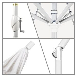 California Umbrella 7.5' Round Aluminum Market Umbrella, Crank Lift, Push Button Tilt, White Pole, White Olefin